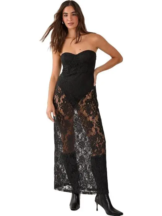 Nasty Gal Lace Bandeau Sheer Maxi Dress - Black