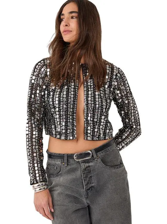 Nasty Gal Beaded Long Sleeve Jacket - Black