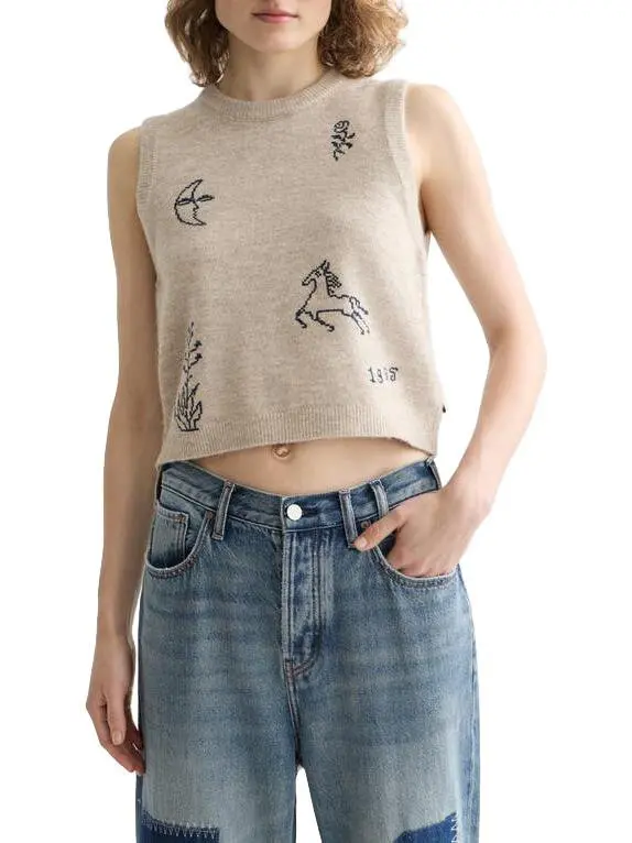 Scotch & Soda Embroidered Sleeveless Sweater - Oatmeal Melange