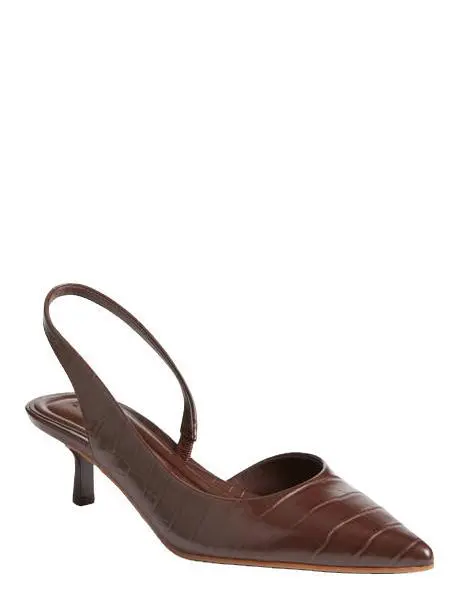 OPEN EDIT Corina Slingback Kitten Heel Pumps - Brown Chocolate Croco