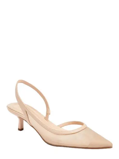 OPEN EDIT Corina Slingback Kitten Heel Pumps - Tan Cream Mesh