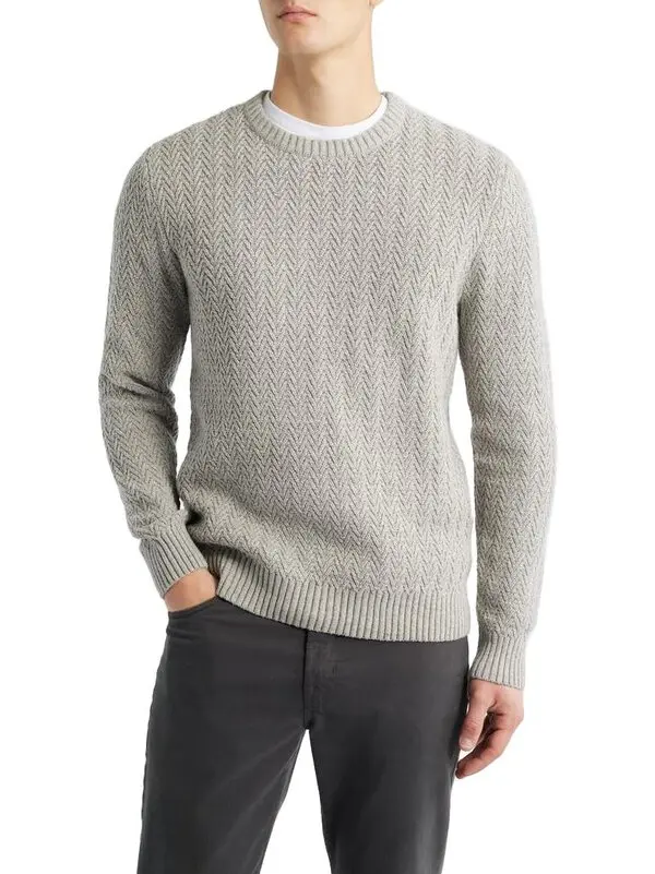 James Campbell Ayr Herringbone Stitch Cotton & Wool Blend Sweater - Light Taupe