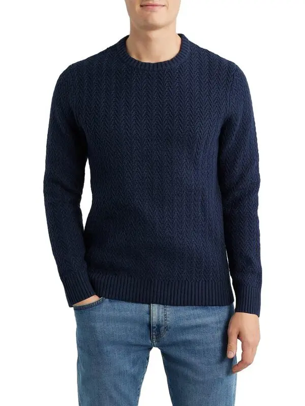 James Campbell Ayr Herringbone Stitch Cotton & Wool Blend Sweater - Navy