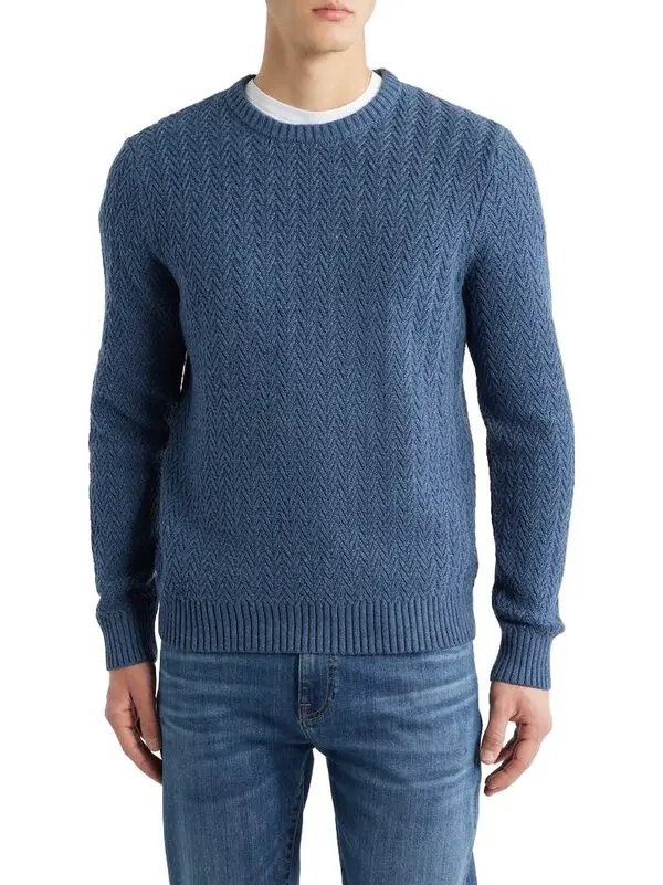 James Campbell Ayr Herringbone Stitch Cotton & Wool Blend Sweater - Sea Blue