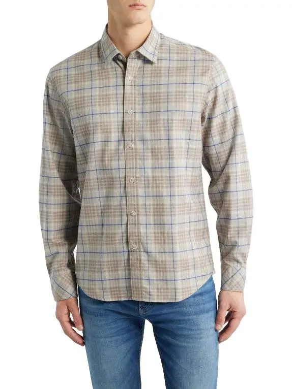 James Campbell Espana Modern Fit Plaid Cotton Button-up Shirt - Grey
