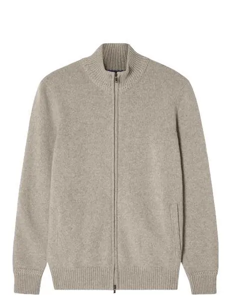 Robert Talbott Graham Cashmere Blend Full Zip Sweater - Natural