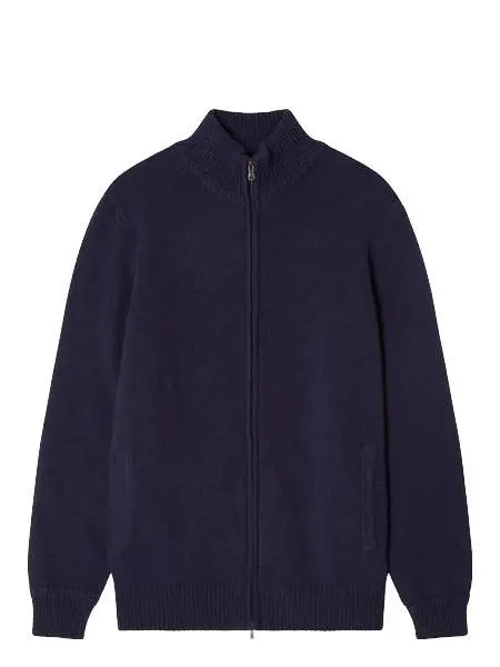 Robert Talbott Graham Cashmere Blend Full Zip Sweater - Navy