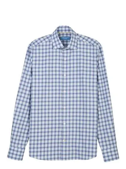 Robert Talbott Reynolds Ultra Light Weight Brushed Ombre Plaid Shirt - Blue Multi