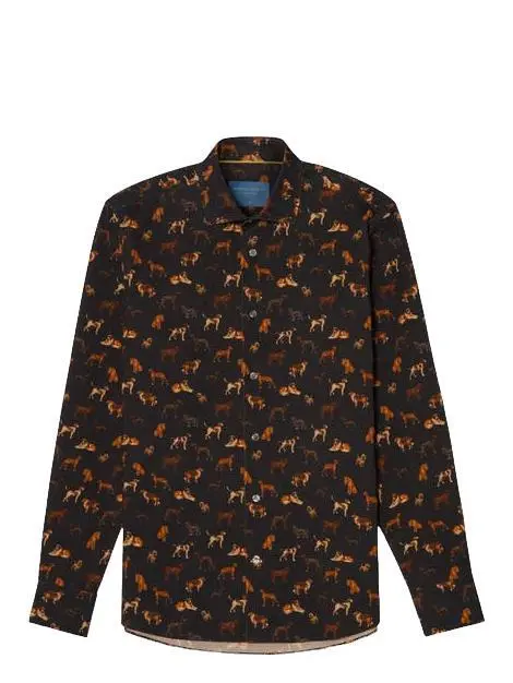 Robert Talbott Reynolds Dog Print Pinwale Corduroy Shirt - Black Multi