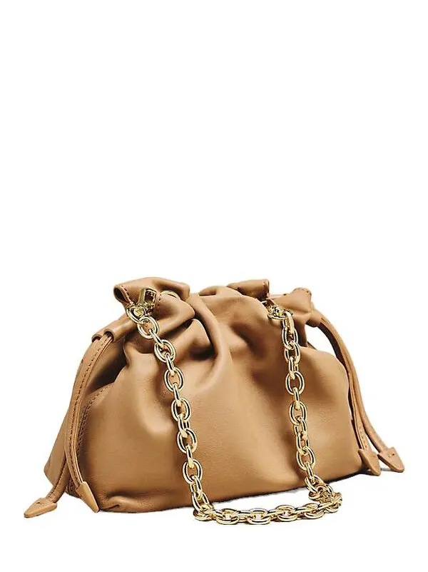 Studio Amelia Alexandra Leather Petite Drawstring Clutch - Beige