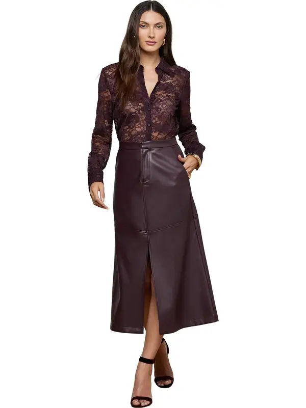 L'Agence Robyn Vegan Leather Midi Skirt - Dark Malbec