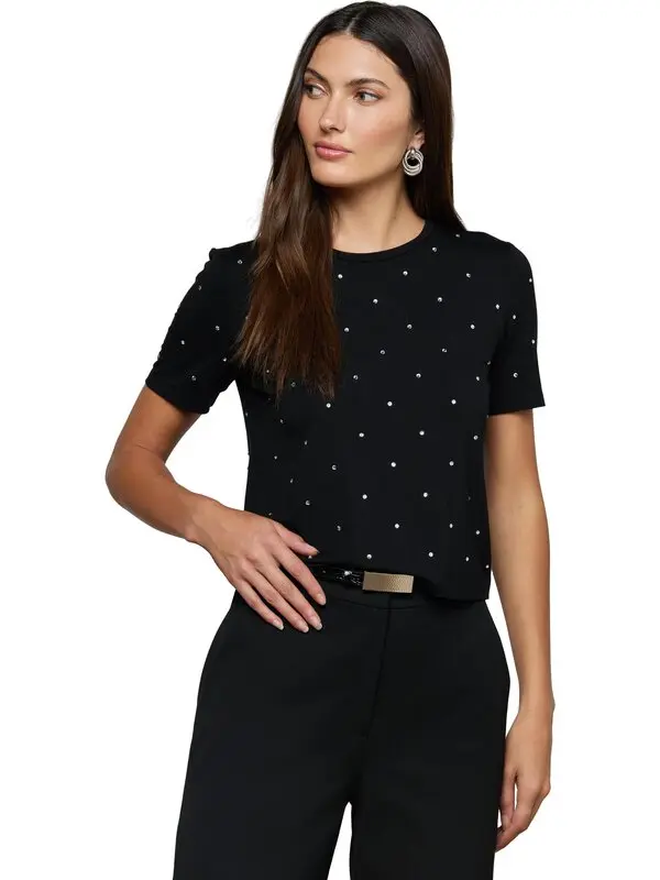 L'Agence Stormy Embellished T-shirt - Black