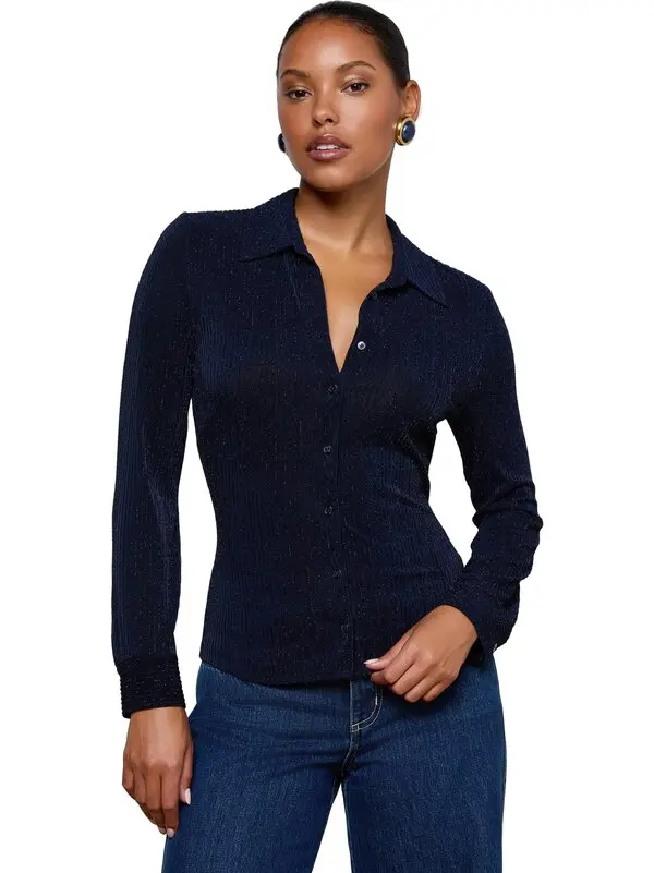 L'Agence Indiana Metallic Pinstripe Blouse - Midnight/metallic Pinstripe