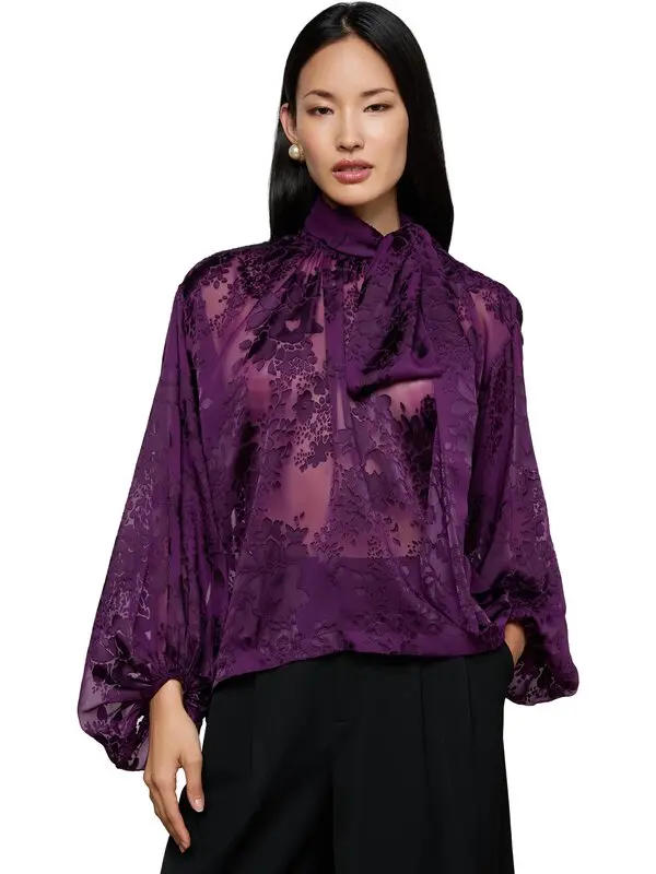 L'Agence Rhett Burnout Satin Blouse Top - Medium Violet