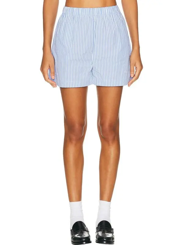 SPORTY & RICH X Hotel Du Cap Eden Roc Eden Script Poplin Short - Blue & White Stripe