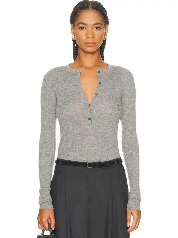 Sprwmn Henley Long Sleeve Top - Grey