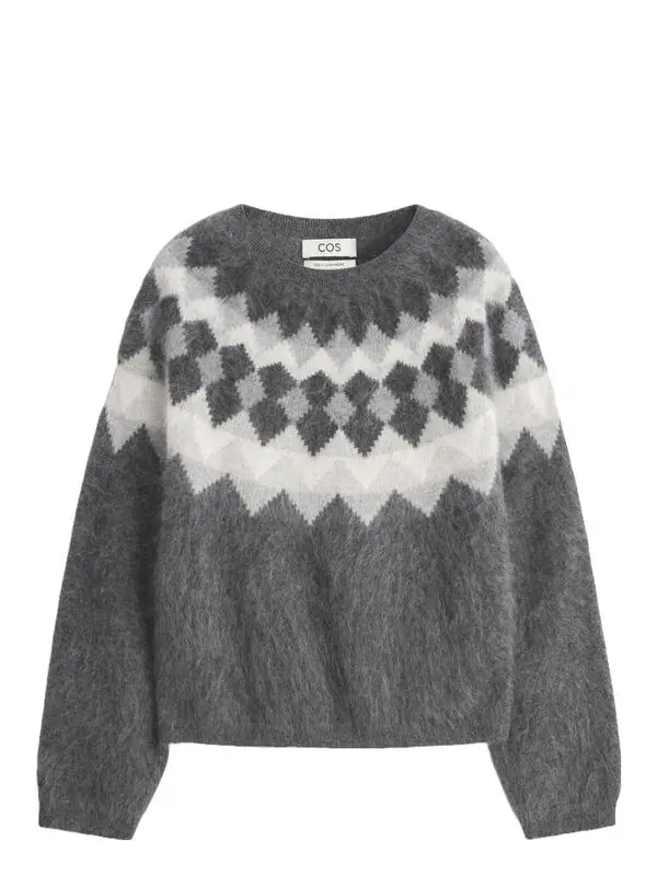 Cos Fair Isle Brushed-cashmere Sweater - Gray