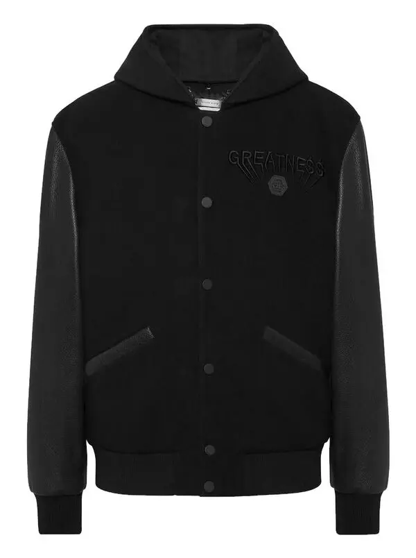 Philipp Plein Leather Sleeve Jacket - Black