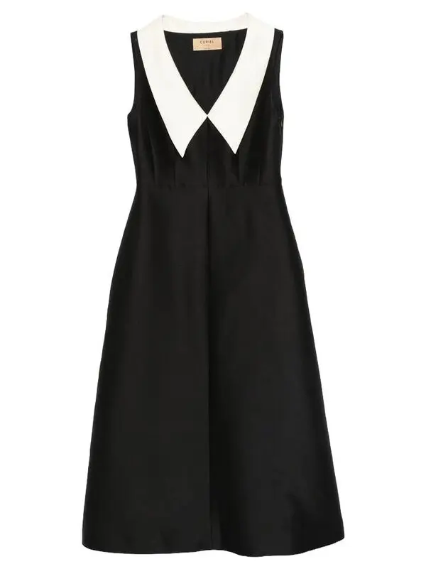 CURIEL Panelled A-line Midi Dress - Black