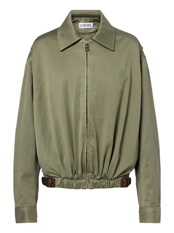 Loewe Belted Cotton Satin Blouson Jacket - Green