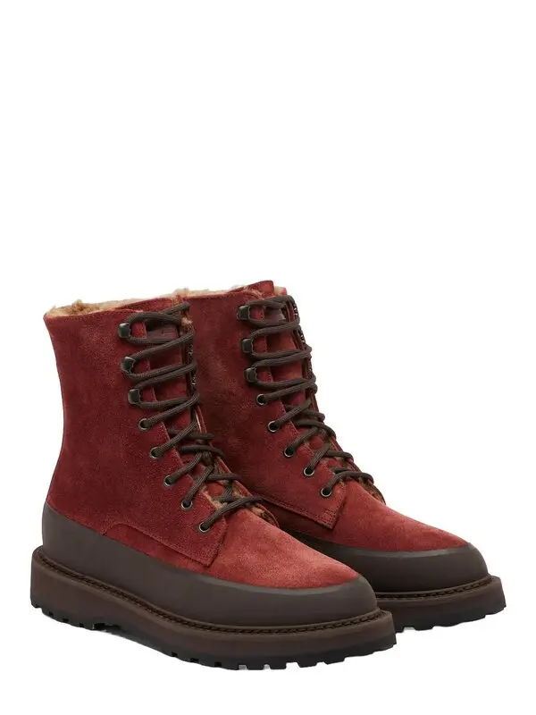 Le Monde Beryl Dolomite Shearling-lined Suede Combat Boots - Red