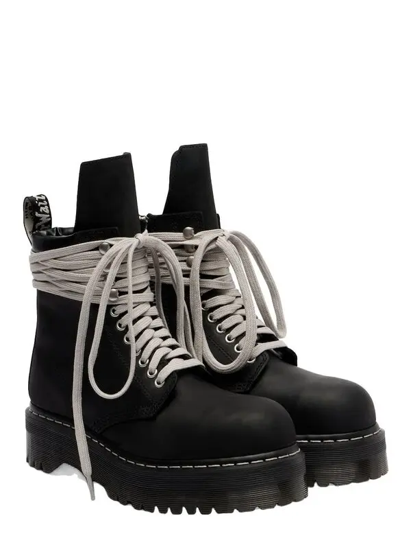 Rick Owens X Dr. Martens Quad Platform Leather Boots - Black
