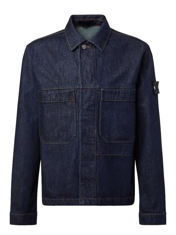 Stone Island Compass Denim Overshirt - Blue