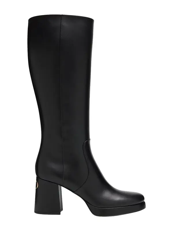 Valentino Garavani 90mm Fawcette Platform Leather Knee-high Boots - Nero