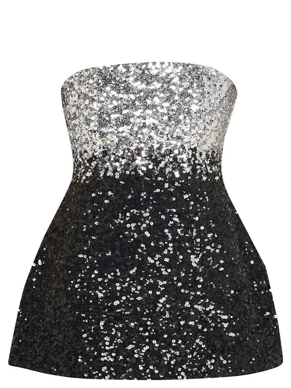 Retrofete Kameron Sequined Strapless Mini Dress - Black/silv
