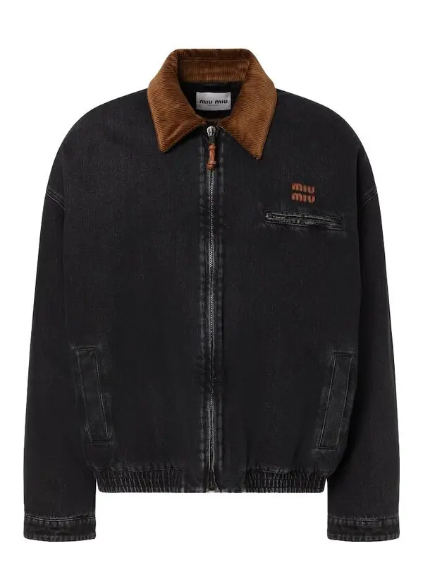 Miu Miu Corduroy-trimmed Denim Blouson Jacket - Black