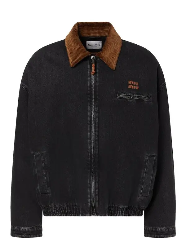 Miu Miu Corduroy-trimmed Denim Blouson Jacket - Black