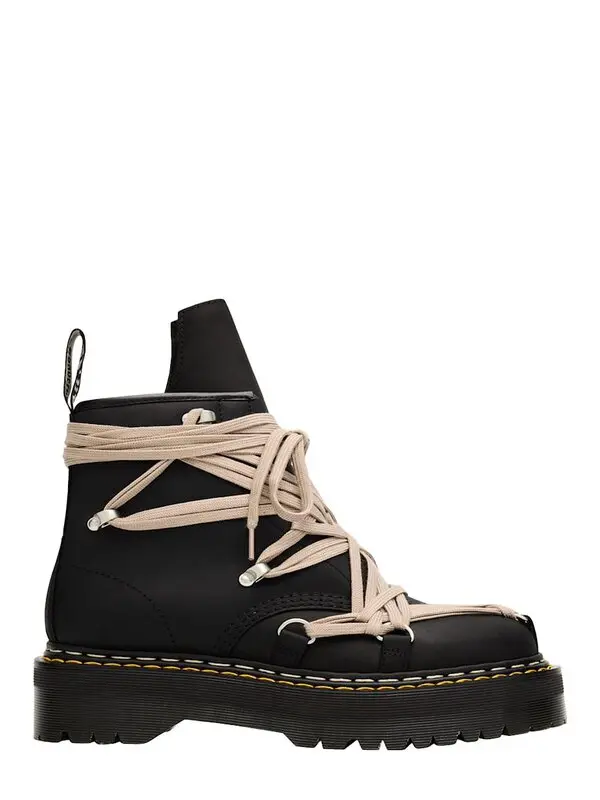 Rick Owens X Dr. Martens 1460 Quad Sole Mega Lace Leather Ankle Boots - Black