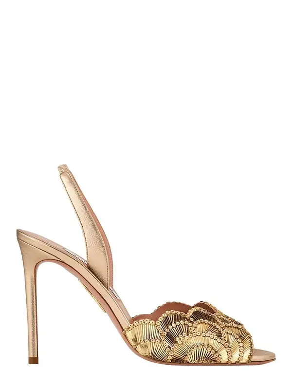 AQUAZZURA 105mm Ce Soir Sequined Slingback Sandals - Light Copper