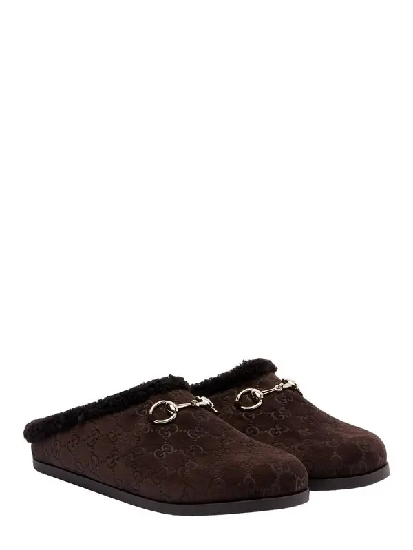 Gucci Gg Horsebit Suede Slippers - Brown