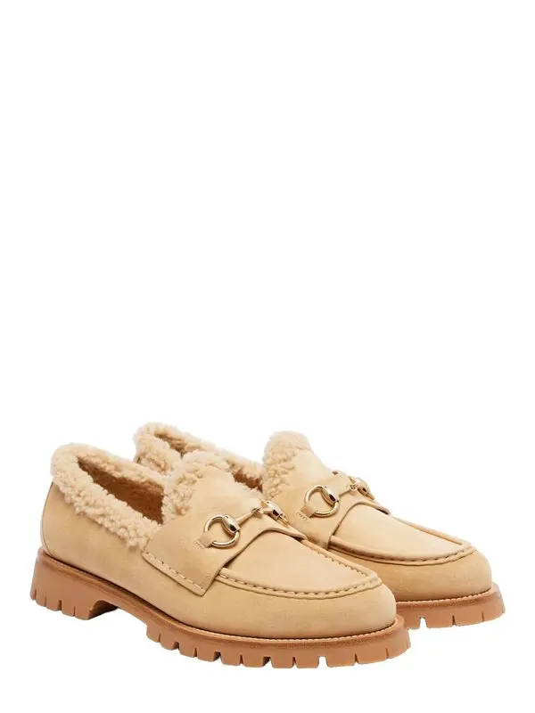 Gucci Sylke Shearling-trimmed Suede Loafers - Beige