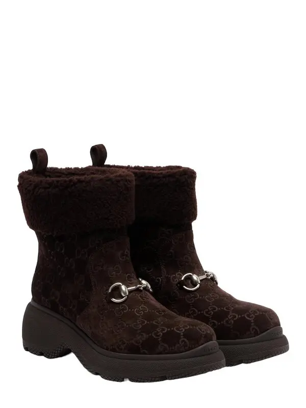 Gucci Horsebit Gg Suede Ankle Boots - Brown