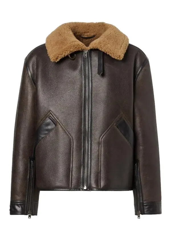 LEMAIRE Shearling-lined Leather Jacket - Brown