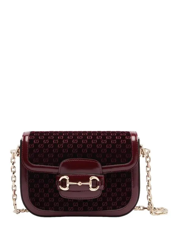 Gucci Horsebit 1955 Small Velvet Shoulder Bag - Burgundy