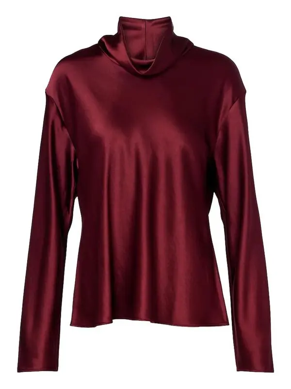 LESET Barb Satin Turtleneck Top - Burgundy