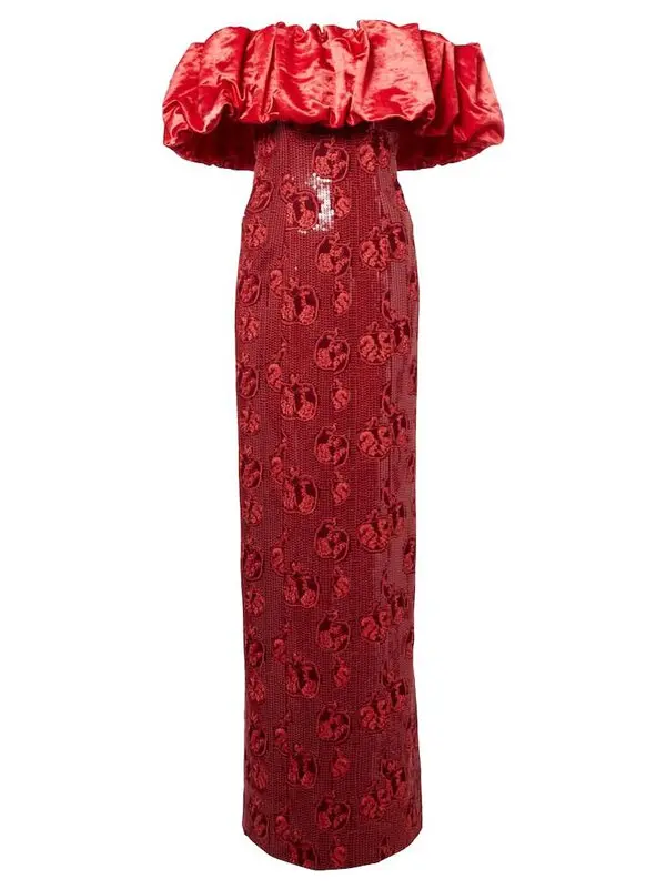 MARKARIAN Rowan Sequined Off-shoulder Gown - Red