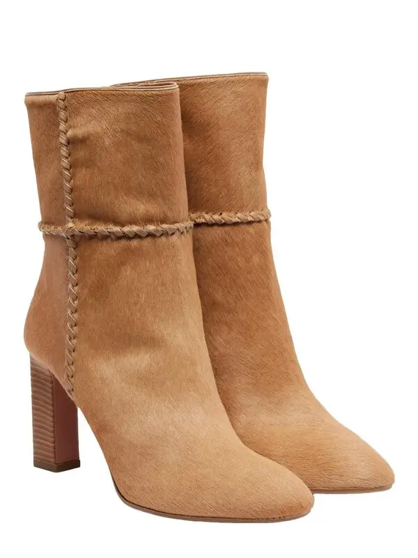 AQUAZZURA Indy 85 Calf Hair Ankle Boots - Beige