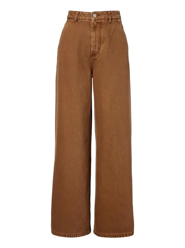 Ami Cotton Twill Wide-leg Trousers - Brown