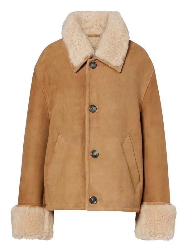 Ami Shearling-trimmed Suede Jacket - Beige