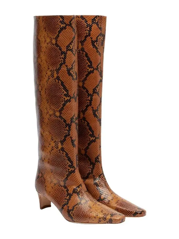 Staud Wally Snake-effect Leather Knee-high Boots - Brown