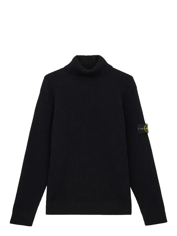 Stone Island Ribbed Wool Turtleneck Pullover - Black