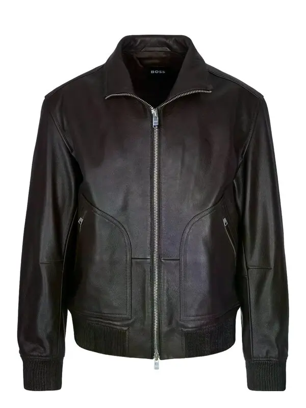BOSS Mander Leather Jacket - Brown