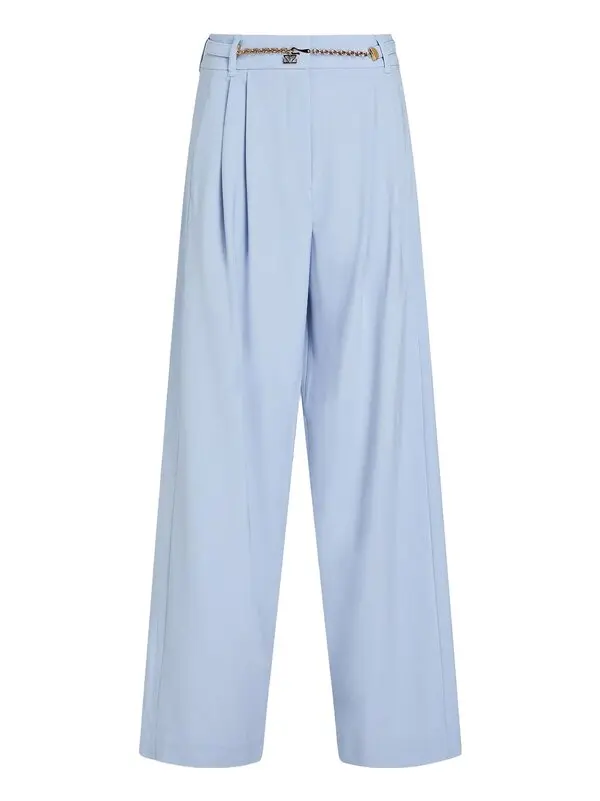 Zimmermann Belted Pleated Wide-leg Crepe Pants - Light Blue