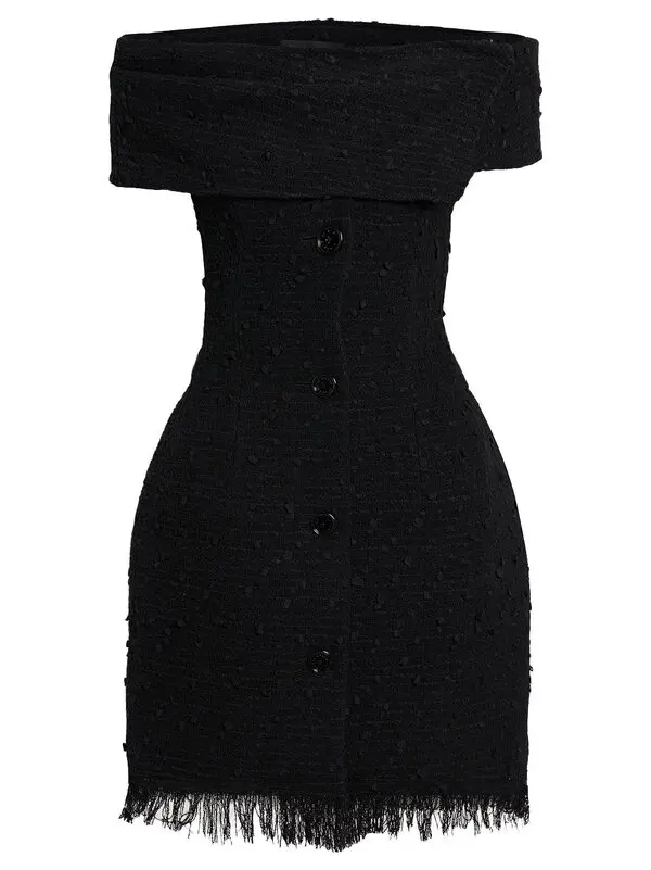 Oscar De La Renta Off-the-shoulder Cotton-blend Bouclé-tweed Mini Dress - Black