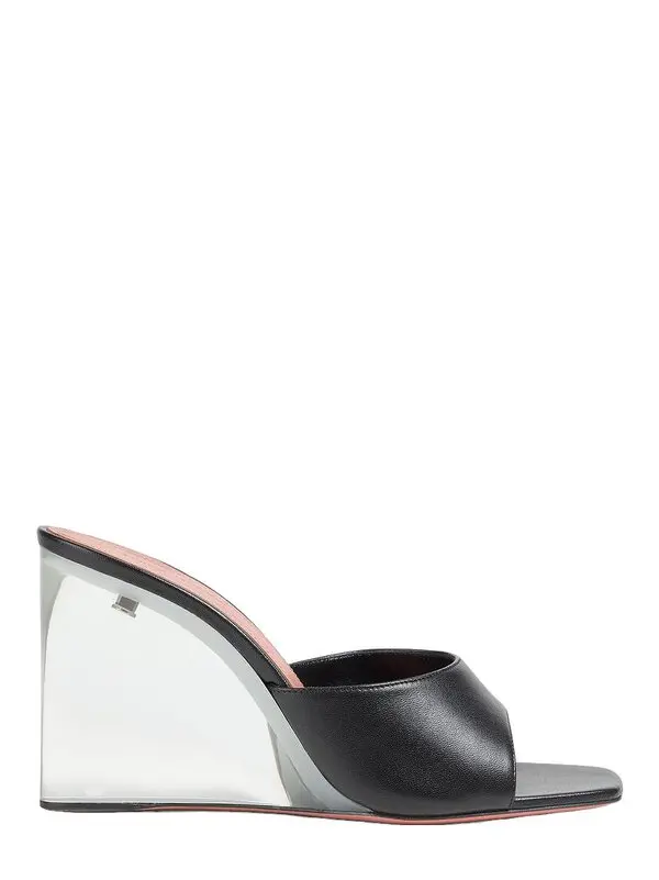 Amina Muaddi Lupita Leather Wedge Mules - Black