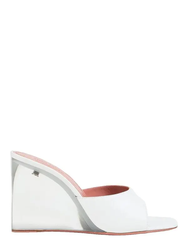 Amina Muaddi Lupita Leather Wedge Mules - White